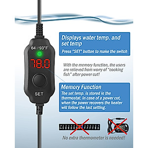 AquaMiracle Adjustable 200W Aquarium Heater Submersible Fish Tank Heater Super Short Aquarium Heater with LED Digital Display Thermostat, for Tanks 20-40 Gallons