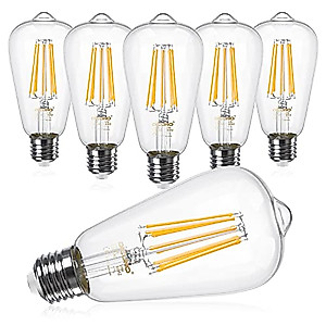 DiCUNO ST64 Edison Bulb Dimmable, Vintage LED Filament Light Bulbs, Warm White 2700K, 10W (100 Watt Equivalent), 1100 Lumens, 120V, E26 Standard Medium Base Clear Glass Retro Lighting, 6 Packs
