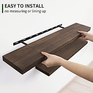 Marsmiles Floating Shelves, 36 Inch Wall Shelf Set of 2, Rustic Wood Shelves for Wall Storage, Fireplace Mantel, Wall Mounted Wooden Display Shelf for Bathroom Bedroom Kitchen Garage, Rustic Brown