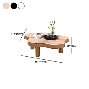 LITFAD Scandinavian Free Form Coffee Table with 3 Wooden Legs in Pine Wood Modern Solid Wood Living Room Table - White