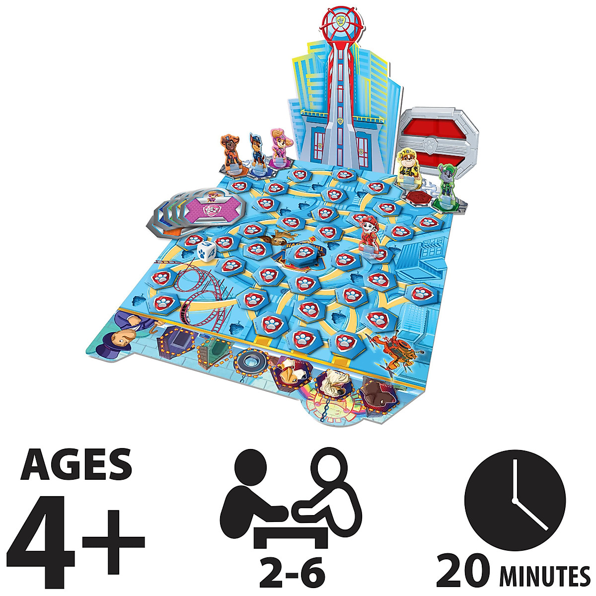 PAW Patrol: The Movie, Adventure City Lookout Tower Board Game Chase Marshall Skye Ryder Rubble, for Preschoolers, Kids, & Families Ages 4 and up