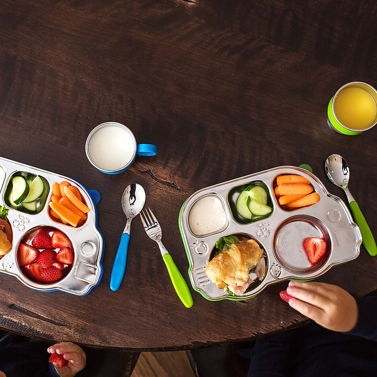 Innobaby Din Din Smart EZ Grip Spoon and Fork with Carrying Case, Utensil Set for Kids and Toddlers, BPA Free (Green)