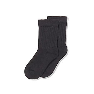 Amazon Essentials Unisex Kids' Cotton Crew Socks, 10 Pairs, Black, Medium