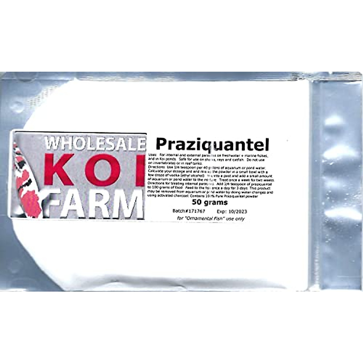 WholesaleKoiFarm's Praziquantel for Ornamental Fish Health - Effective Treatment of Flukes and Other Infections in Koi and Aquarium Fish - (50 Gram)