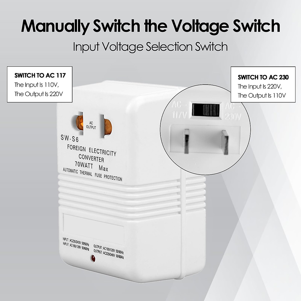 70W 110V/120V to 220V/240V Step up/Down Travel Adapter Voltage Converter Transformer(CN Standard Plug
