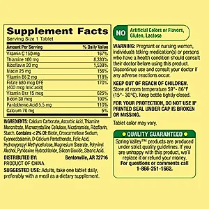 Super Vitamin B-Complex Tablets. Includes Luall Fridge Magnetic + Spring Valley Super Vitamin B-Complex Tablets Dietary Supplement (500 Tablets)