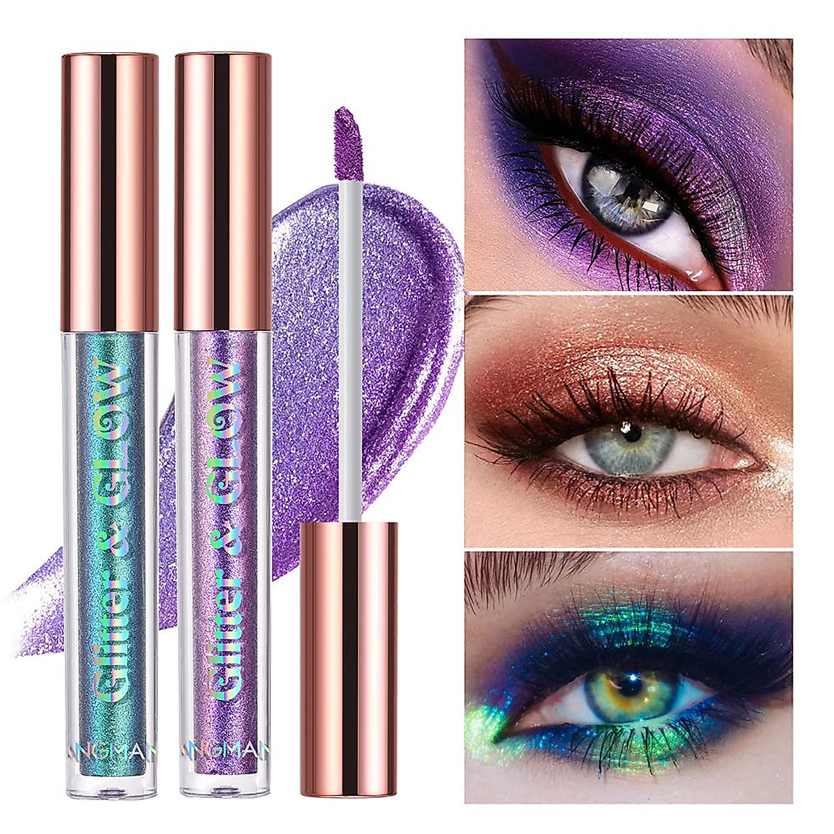 10 Colors Glitter Pearl Liquid Eyeshadow Waterproof Metallic Diamond Shimmer Eye Shadow Set Smudge-proof Shiny Eye Pigment Quick-Drying Sparkling Eye Shadow Naked Smokey Eye Looks Makeup