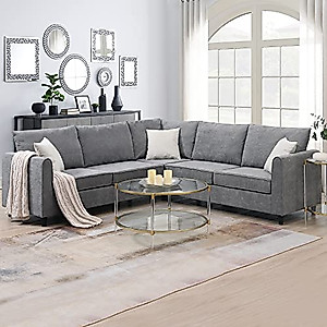 Evedy 91'' L-Shaped Couch for Home Use Fabric,3 Pillows Included, Grey Big Sectional Sofa