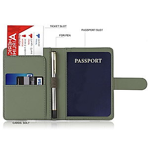 Melsbrinna Passport Holder Covers Case, Waterproof Rfid Blocking Travel Wallet Passport Holder with Pen Holder, Cute Passport Book for Women/Men (Moss green)