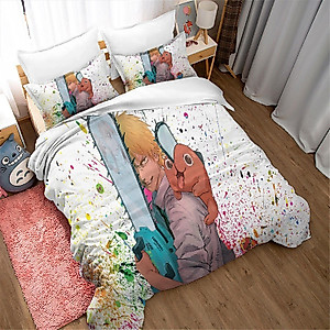 AKARDO Chainsaw Demon Denzi Anime Duvet Cover, Soft Microfiber Washed Duvet Bed Set 3 Pieces with Zipper Closure, Anime Bedding Set (21,Twin (68"x86"))