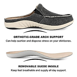 Womens Slippers with Arch Support, Walkhero House Slippers for Women with Suede Insole and Velvet Lining, Slip on Clog Indoor Outdoor House Shoes with Anti-Skid Rubber Sole, Black, 7.5