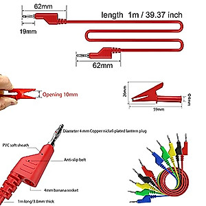 TALLSOCNE 5pcs 4mm  Stackable  Banana to Banana Plug Test Cable Lead Set,10pcs 4mm Socket Banana Jack Copper  Alligator Clips, for Multimeter Leads, Electrical Test Leads 1000V/ Max 19A 