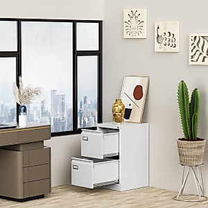 AFAIF 2 Drawer File Cabinet with Lock, Cabinets for Home Office,18/'' Deep Vertical Metal White Office Storage Organizer Letter/Legal / A4 F4 Size, and Folders, 2 Drawer-white