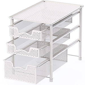 Simple Houseware Stackable 3 Tier Sliding Basket Organizer Drawer, White