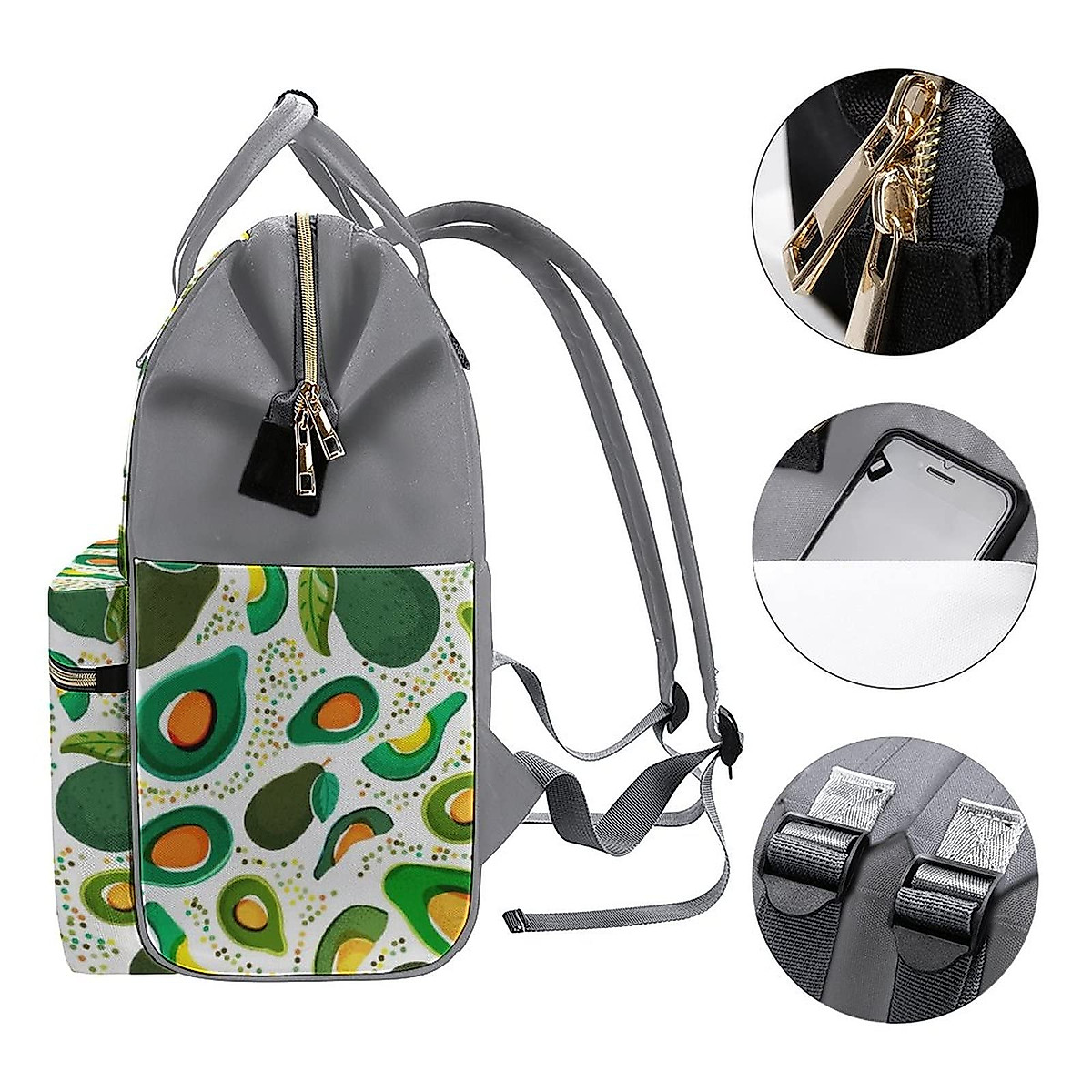 Avocado Trendy Diaper Bag Backpack Large Capacity Mommy Bags Multifunction Nappy Bag Travel Back Pack Gray-Style