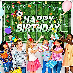 Soccer Birthday Party Backdrop Football Field Photo Background Soccer Theme Birthday Party Decorations Photo Booth Props for Boys Kids Cake Table Decorations, 5.9 x 3.6 Feet