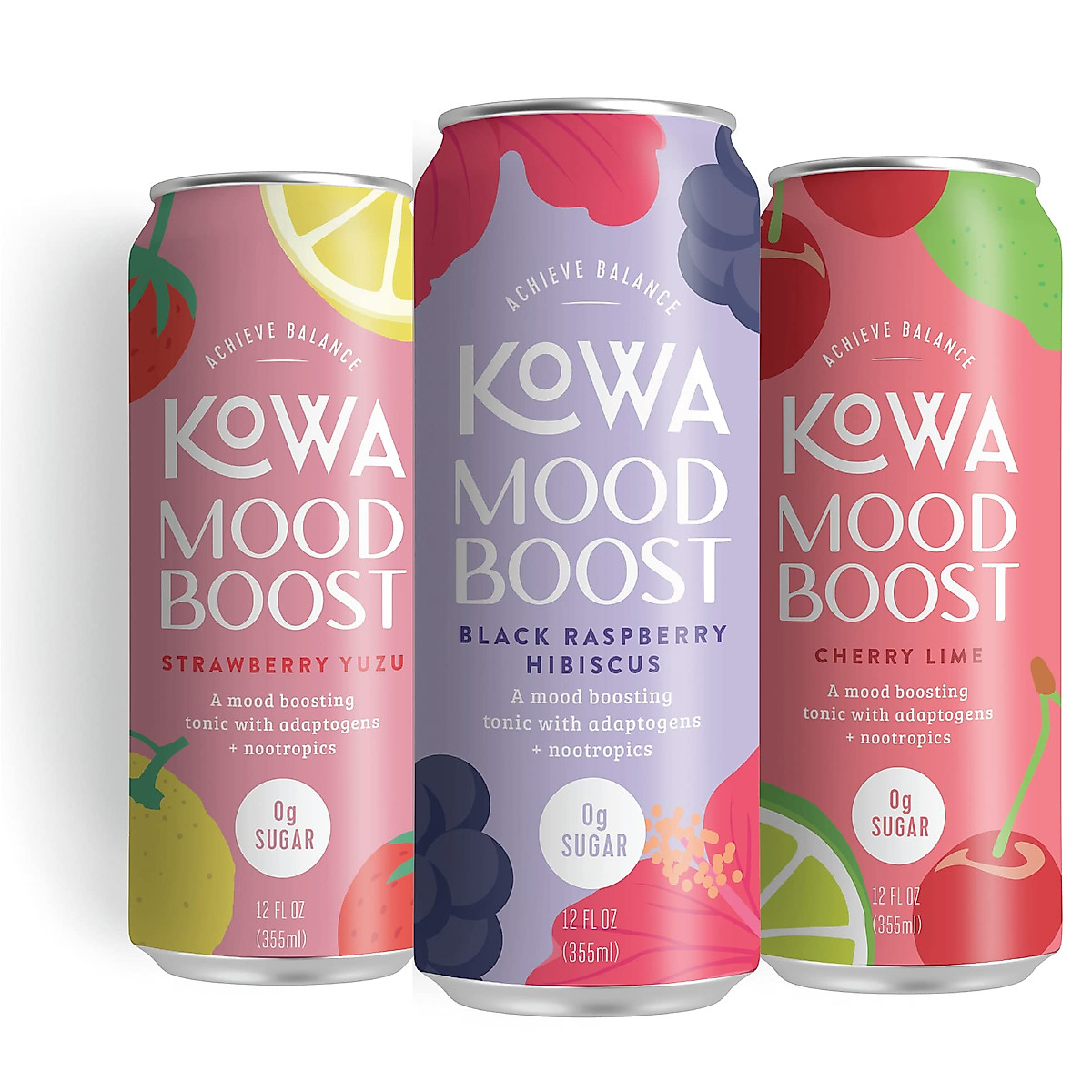 Kowa Mood Boost, 10 Calorie Soda, Adaptogen Drink, 0 Sugar, No Caffeine, Variety Pack, 12 fl oz (Pack of 12)