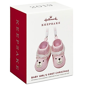 Hallmark Keepsake Christmas Ornament 2019 Year Dated, Baby Girl’s First Christmas Pink Teddy Bear Booties