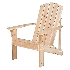 Shine Company Mid-Century Modern Wooden Adirondack Chair, Outdoor Patio Firepit Chairs, Back & Seat Pre-Assembled, Natural