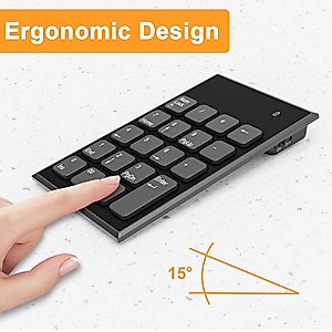 Wireless Number Pad and Mouse, Ultra Slim 2.4 GHz 19 Keys Numeric Keypad with 3 Adjustable DPI, Portable Silent Financial Accounting Number Keyboard Extensions for Laptop, PC, Desktop, Notebook