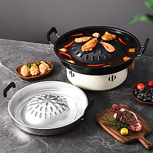 MAGICLULU Bulgogi Tray Pan Grill Topper Pan Korean Bbq Metal Grilling Tray Vegetable Egg Pork Beef Meat Grill Pan for Shabu Hot Pot Grilling Accessory