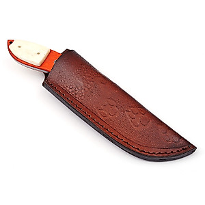 TMBrands Damascus Hunting Knife, Fixed Blade Knife, Camping Knife & Gift Knives with Rose Wood & Bone Handle & Leather Knife Sheath