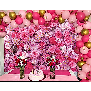 Pink Flower Wall Backdrop Rose Floral Photography Background for Girls Bridal Shower Wedding Party Banner Decorations Women Birthday Party Supplies Photo Props (7x5FT)