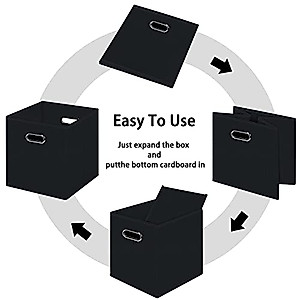 HEAYEEG Black Foldable Storage Cubes Bins, Fabric Storage Box Cubes Organizer Baskets with Dual Handles for Home Organizer (Black)