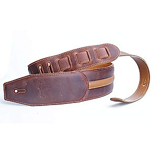 Jeereal Full Grain Genuine Padded Soft Leather Guitar Strap（3.0 Inches Width） for Electric, Acoustic, and Bass Guitars (Rust Red)