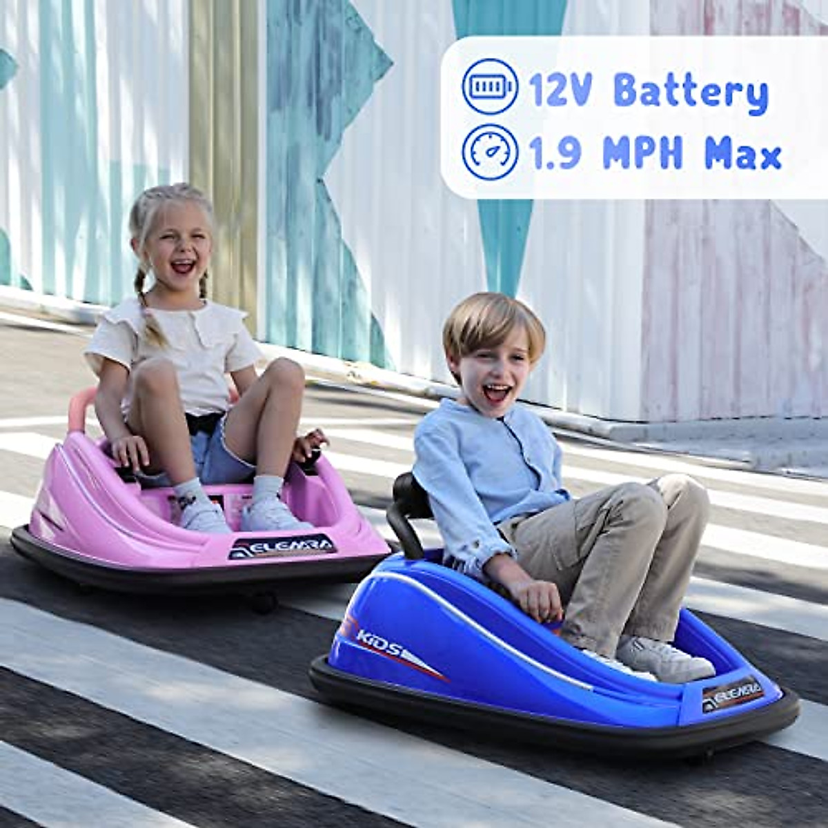 ELEMARA Bumper Car for Toddlers, 12V Electric Ride On Car Baby Bumper Car with 2 Driving Modes, Remote Control, Safety Belt,LED Lights and DIY Stickers , Kids, Large, Blue