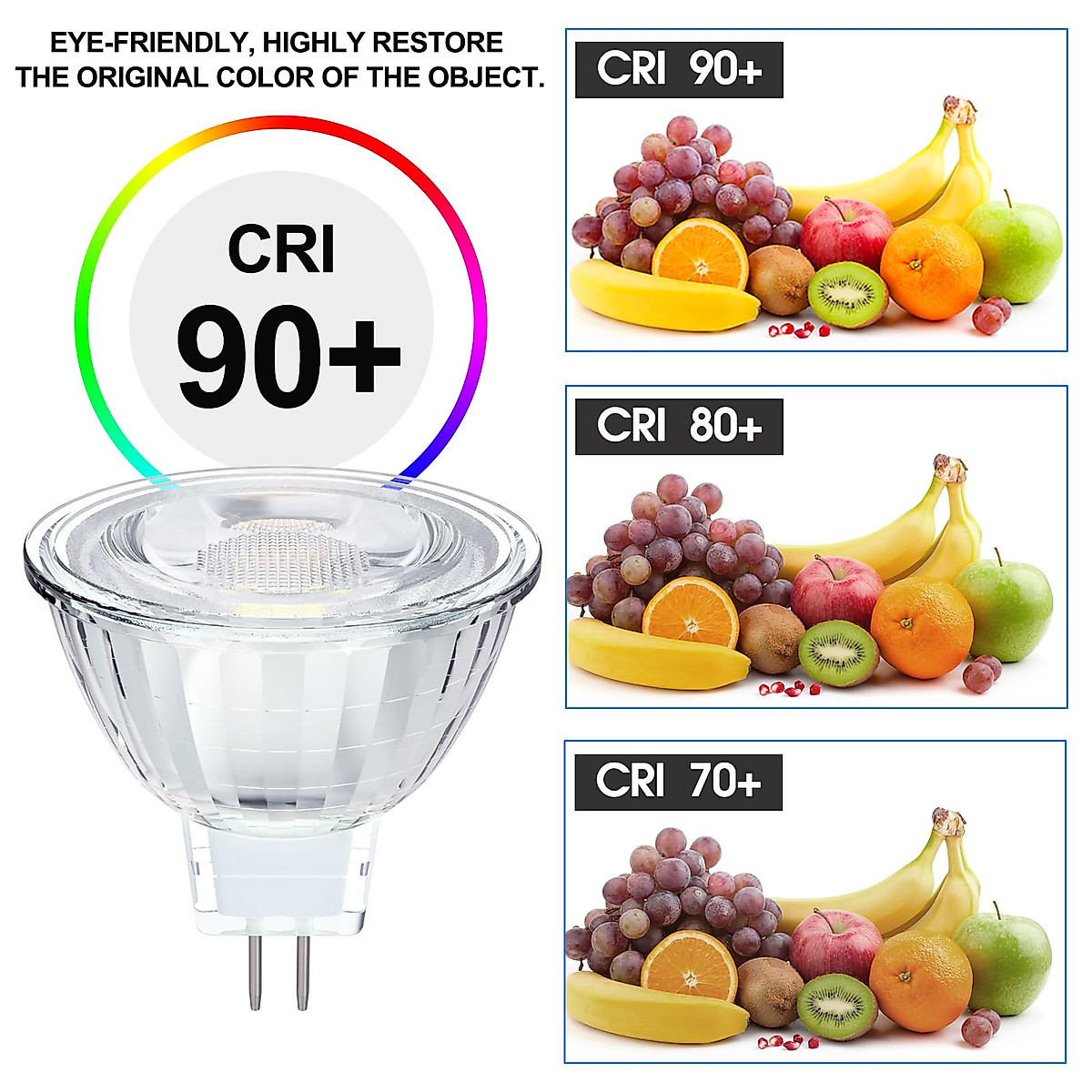 Energetic Dimmable MR16 6W 12V LED Light Bulb, 50W Halogen Equivalent, CRI 90+, GU5.3 Bi-Pin Base, 40 Degree Beam Angle, 3000K Warm White, for Landscape, Recessed, Track Lighting, UL Listed, 12Pack