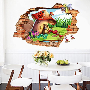 Mushroom Room Wall Sticker 3D Realistic Cartoon Ant Caterpillar Dragonfly Wall Sticker Peel and Stick Art Sticker Can Unleash Your Child's Imagination Suitable for Children's Room Nursery Bedroom