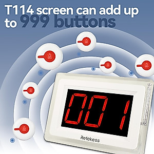 Retekess T114 Caregiver Pager,Wireless Calling System,15 Level Volume,10 Waterproof Alert Call Buttons for Clinic,Hospital,Nurses Station