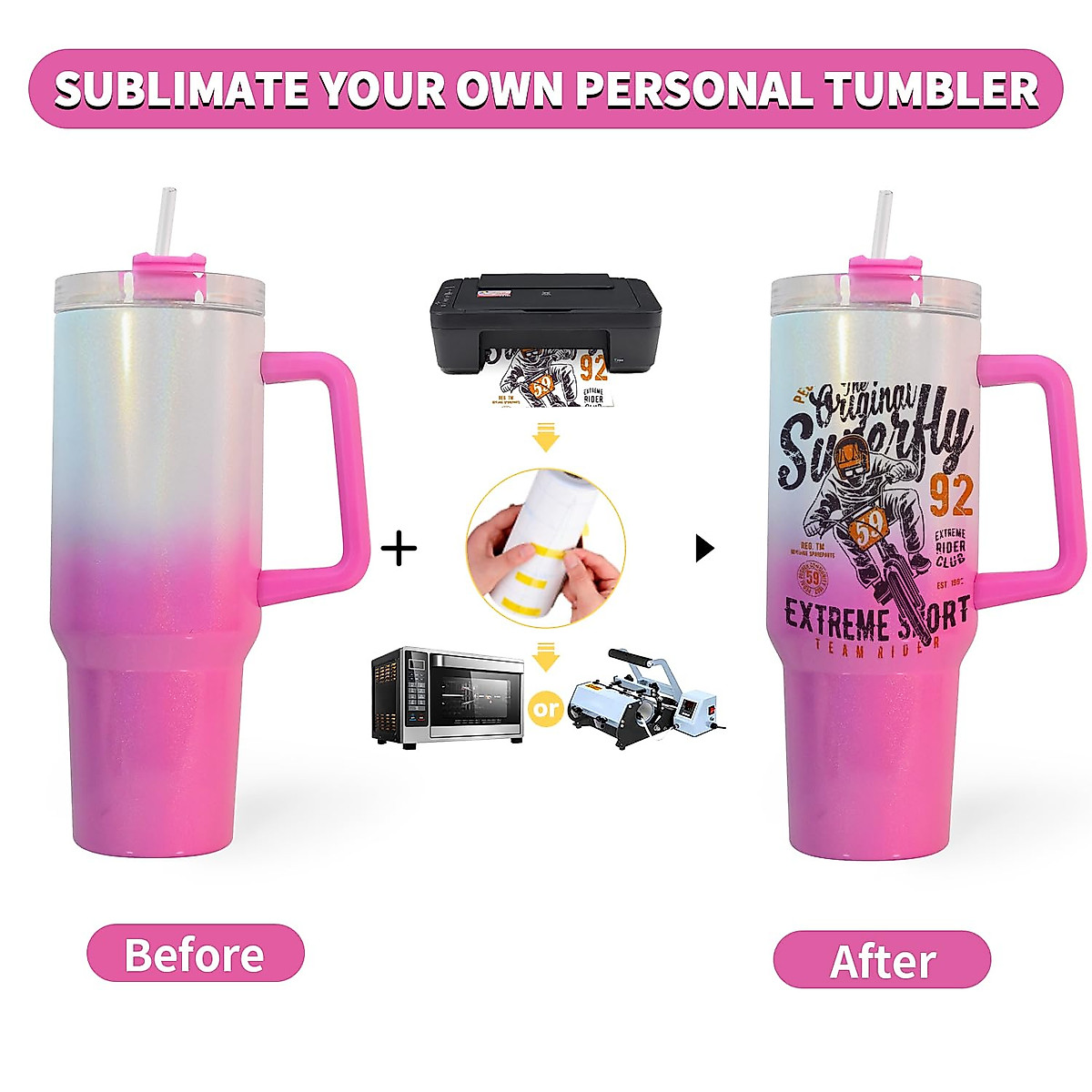 sweet grain 40oz Sublimation Gradient Glitter Tumbler with Handle, 20 Pack Double Wall Vacuum Reusable Stainless Steel Insulated Water Bottle Travel Mug Cup, Mixed Colors, DIY Gift