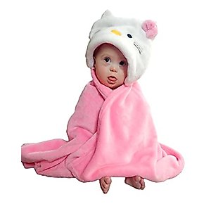Hooded Toddler Blanket | Plush Soft Animal Baby or Infant Hoodie Blankie 36x27 + Hood (Light Pink)