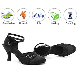 DKZSYIM Women's Satin Latin Dance Shoes Close Toe Ballroom Performance Dancing Shoes,YCL189-Black-7.5,US 9