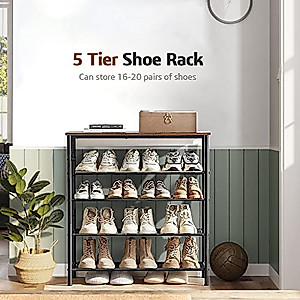 TUTOTAK Shoe Rack 5 Tier, Narrow Shoe Organizer for Closet Entryway, with 4 Fabric Shelves and Top for Bags, Shoe Shelf, Steel Frame, Industrial, Rustic Brown and Black SR01BB022