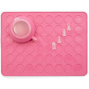 Macaron Baking Kit with Pink Silicone Mat Cookie Sheet, Piping Pot, 5 Nozzle Tips (7-Piece Set)