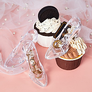 Taiyin 100 Pcs Mini Glass Slippers Clear Princess Slippers Decoration Plastic High Heel Shoes for Women Party Candy Supplies Gift Favor Holders for Wedding Birthday Party Decorations, 3.5 Inch