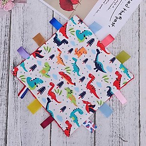 Toyvian Colorful Security Tag Blanket Soft Appease Towel for Newborn Toddlers(Dinosaur Pattern)