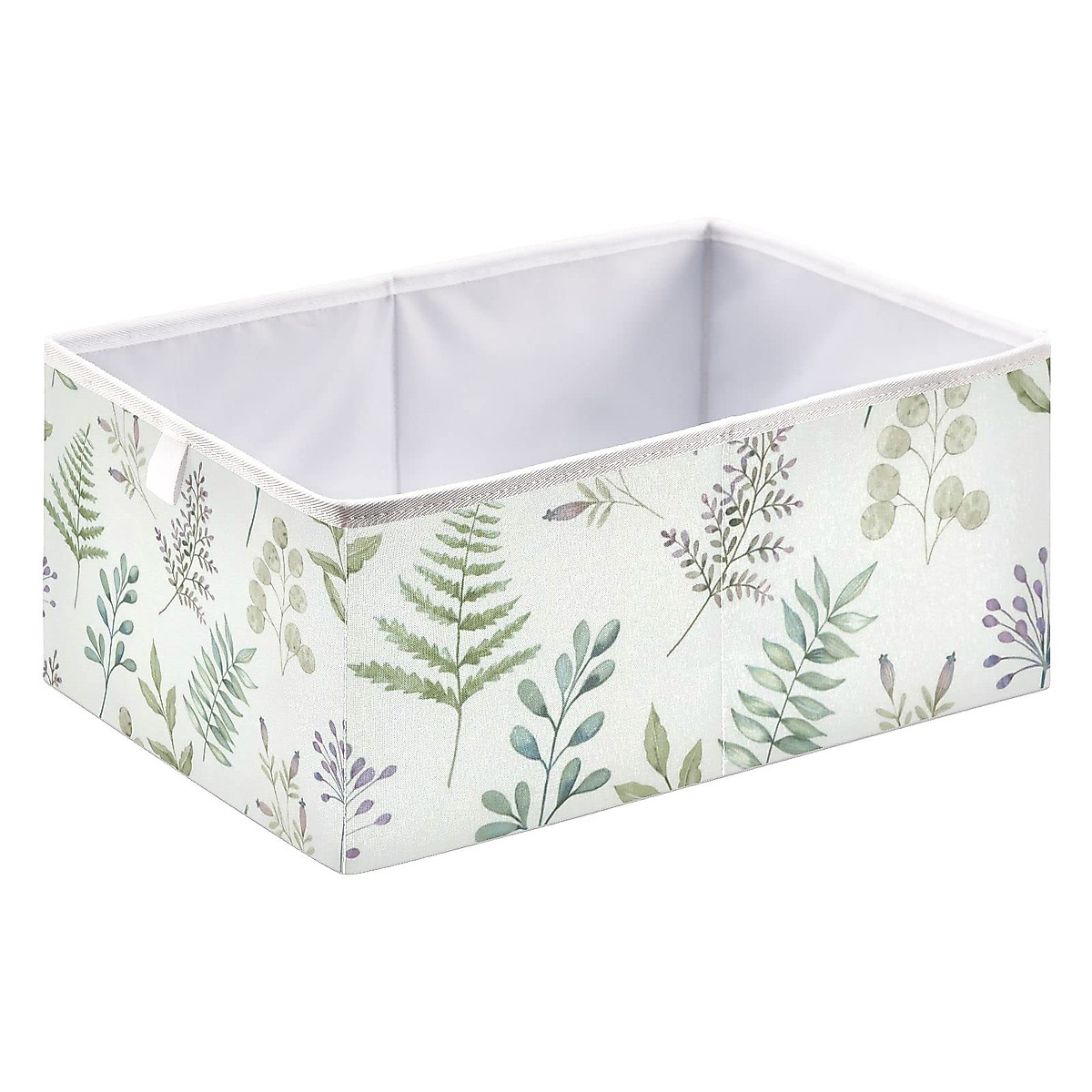 Kigai Storage Basket White Flowers Leaves Foldable Storage Bin 15.8 x 10.6 x 7 Inches Cube Storage Baskets Box for Shelves Closet Laundry Nursery Bedroom Home Decor