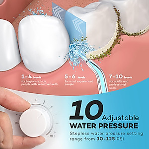 Water Flosser Picks for Teeth Cleaning, 3 Flossing Modes & 10 Pressures Professional Electric Water Flossers for Teeth, Braces, Gums, Kids, Adults, 7 Water Jet Tips Included for Multiple Dental Care