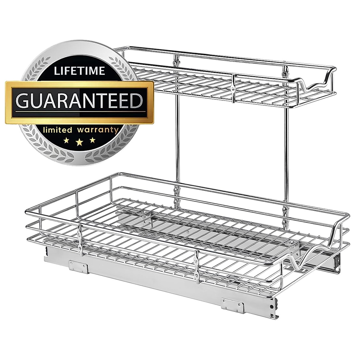 Hold N’ Storage 2 Tier Under Sink Organizers and Storage - slide out Cabinet Organizer With Sliding Drawers For Inside Cabinets- 12"W x 21"D x 15”H, Chrome.