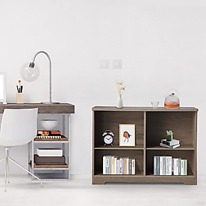 Modern 2 Tier Open Bookcase,Adjustable Shelves 4 Cube Bookshelf with Base, Bookshelves 39.37x 11.69x 28.74 inch Wide,Wood Short Bookshelves Standing Display for Living Room,Bedroom,Grey.