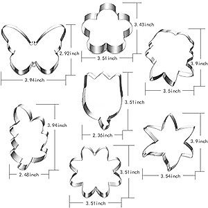 Flower and Leaf Cookie Cutter Set-7 Piece-Daisy, Lily, Rose, Tulip, Oak Leaf and Butterfly Fondant Biscui Cutters