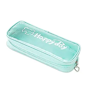 Cute Pencil Case, Clear Pencil Pouch, Large Capacity Mesh Pen Bag with Zipper, Aesthetic Pencil Case Organizer, Portable Stationery Bag for Students Adults Women (Green)