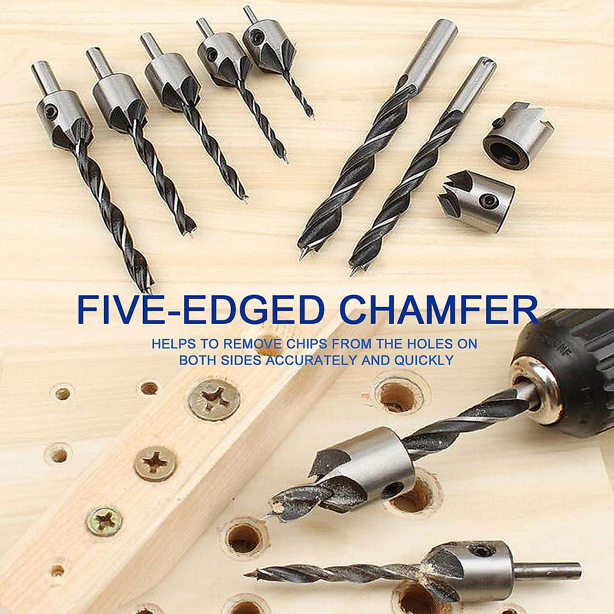 Combination Drill and Tap Bit - M3-M10 Hex Shank HSS Deburr Countersink Bits Set, Quick Change Self-Centering Spiral Tapping Tool Kit for Tapping Wood, Plastic, Aluminum,6Pcs (7)