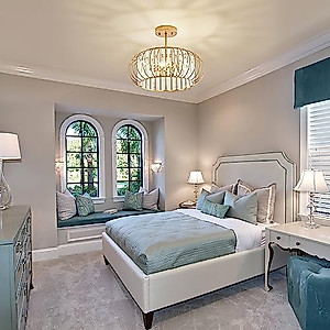 VIOLOEMI Modern Gold Close to Ceiling Light Fixtures, Crystal Semi Flush Mount Ceiling Light, Metal 3-Light Ceiling Lamp for Hallway Bedroom Living Room Dining Room(Bulb Not Include)