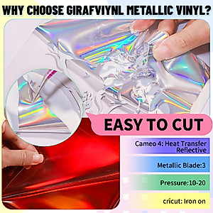 Holographic HTV Vinyl,Holographic Heat Transfer Vinyl - 12" X 12" 12 Sheets Soft Foil Iron on Vinyl for T-Shirts, Metallic Foil HTV Vinyl for Garments