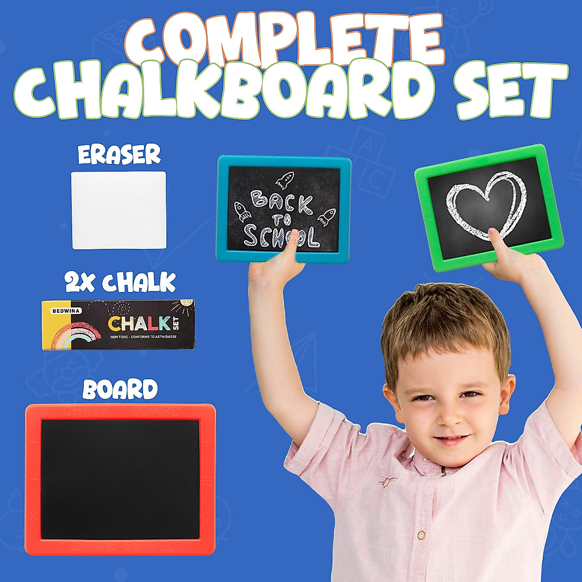 Mini Chalkboard For Kids - (Pack of 24) Goodie Bags Stuffers For Kids Mini kids chalkboard Each with 2 Chalk Sticks, and 1 Eraser for Boys and Girls Birthday Party Favors birthday goodie bags for kids